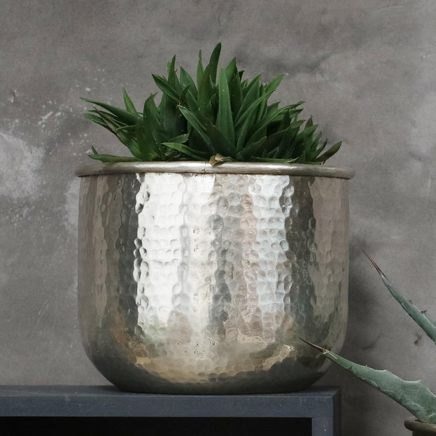 Buy Silver Hammered Round Finish Indoor Planter — The Worm that Turned ...
