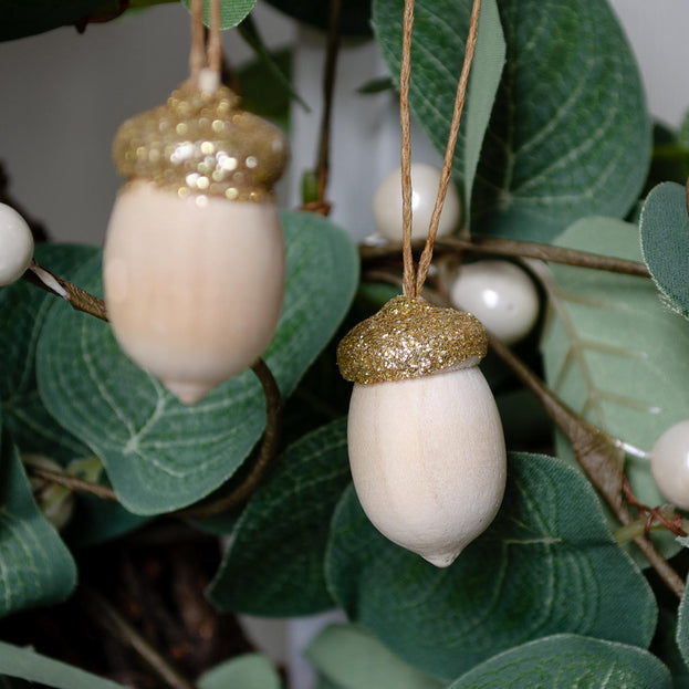 Buy Glitter Gold Wooden Hanging Acorn - Set of 18 — The Worm that ...