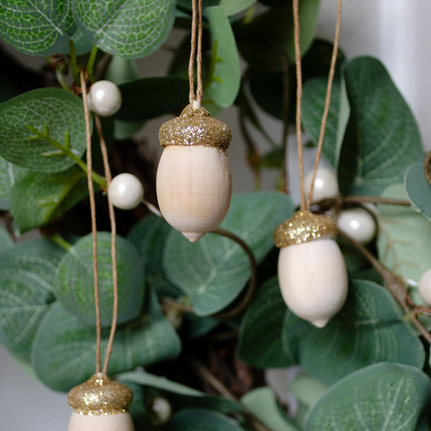 Buy Glitter Gold Wooden Hanging Acorn - Set of 18 — The Worm that ...