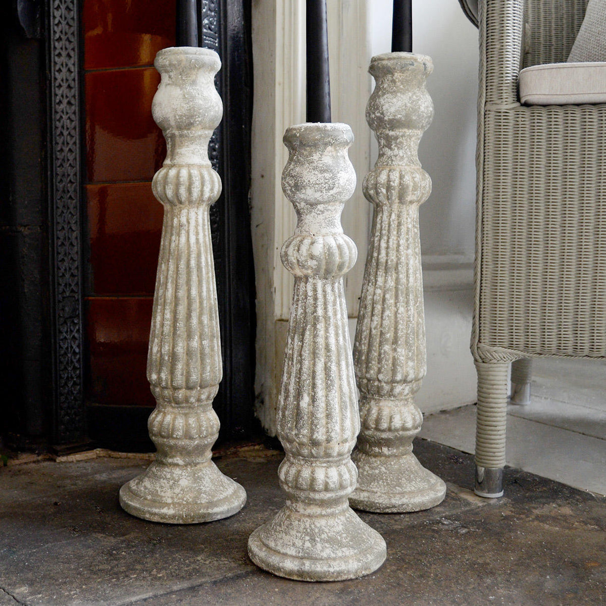Buy Rustic Pillar Stone Effect Candlesticks — The Worm that Turned ...