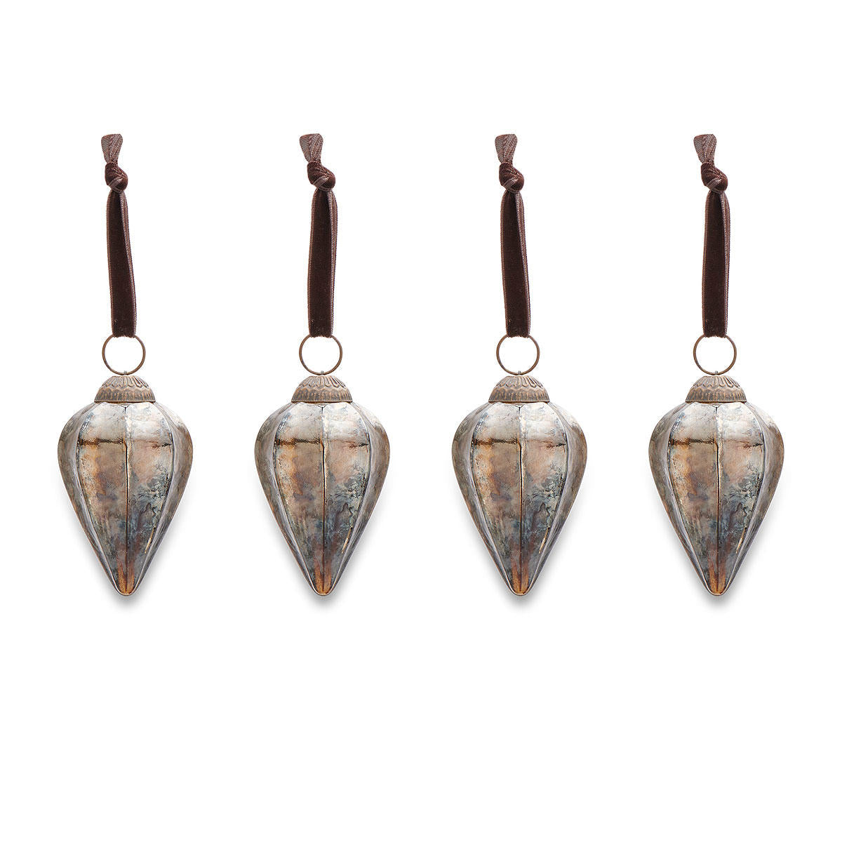 Buy Ribbed Mercury Glass Drop Baubles - Set of 4 — The Worm that Turned ...